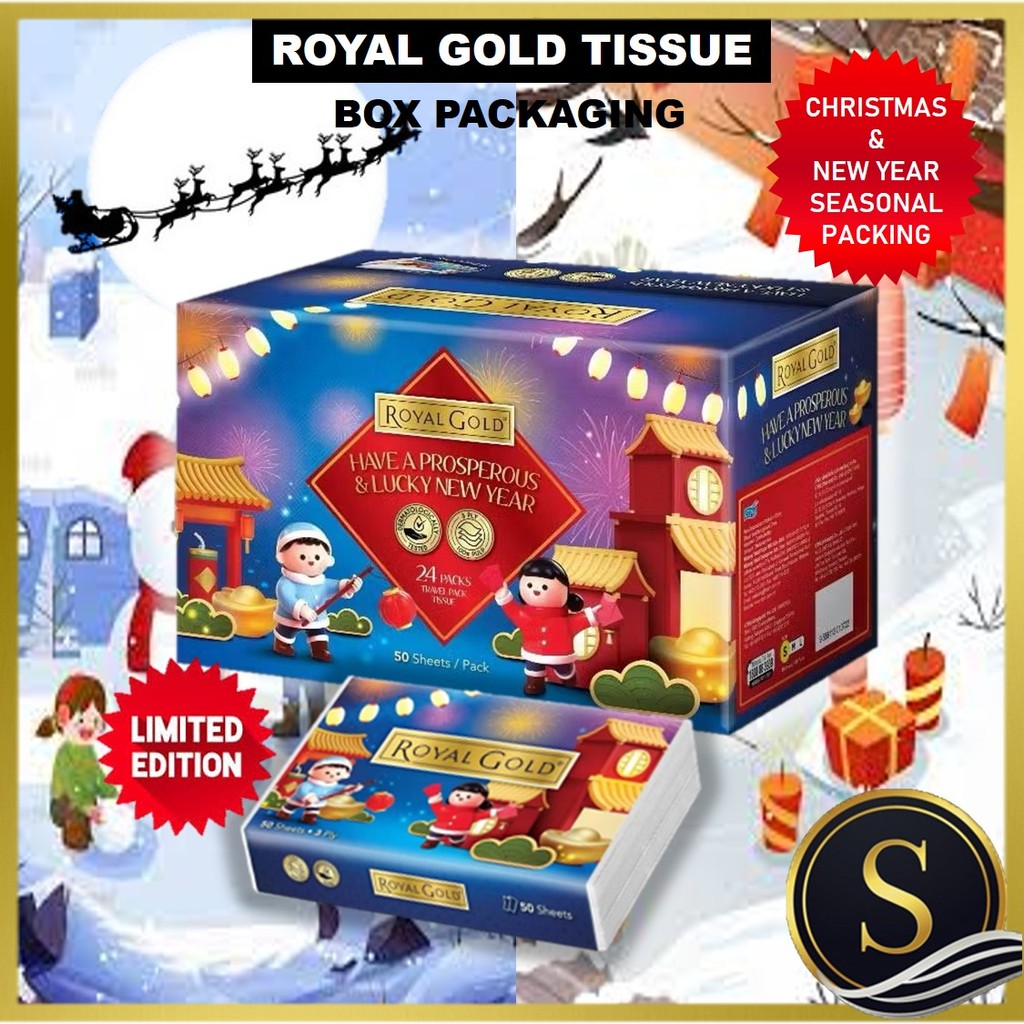 Royal Gold Tissue Tisu Festive Travel Pack Tissue 3 PLY Box Packaging ...