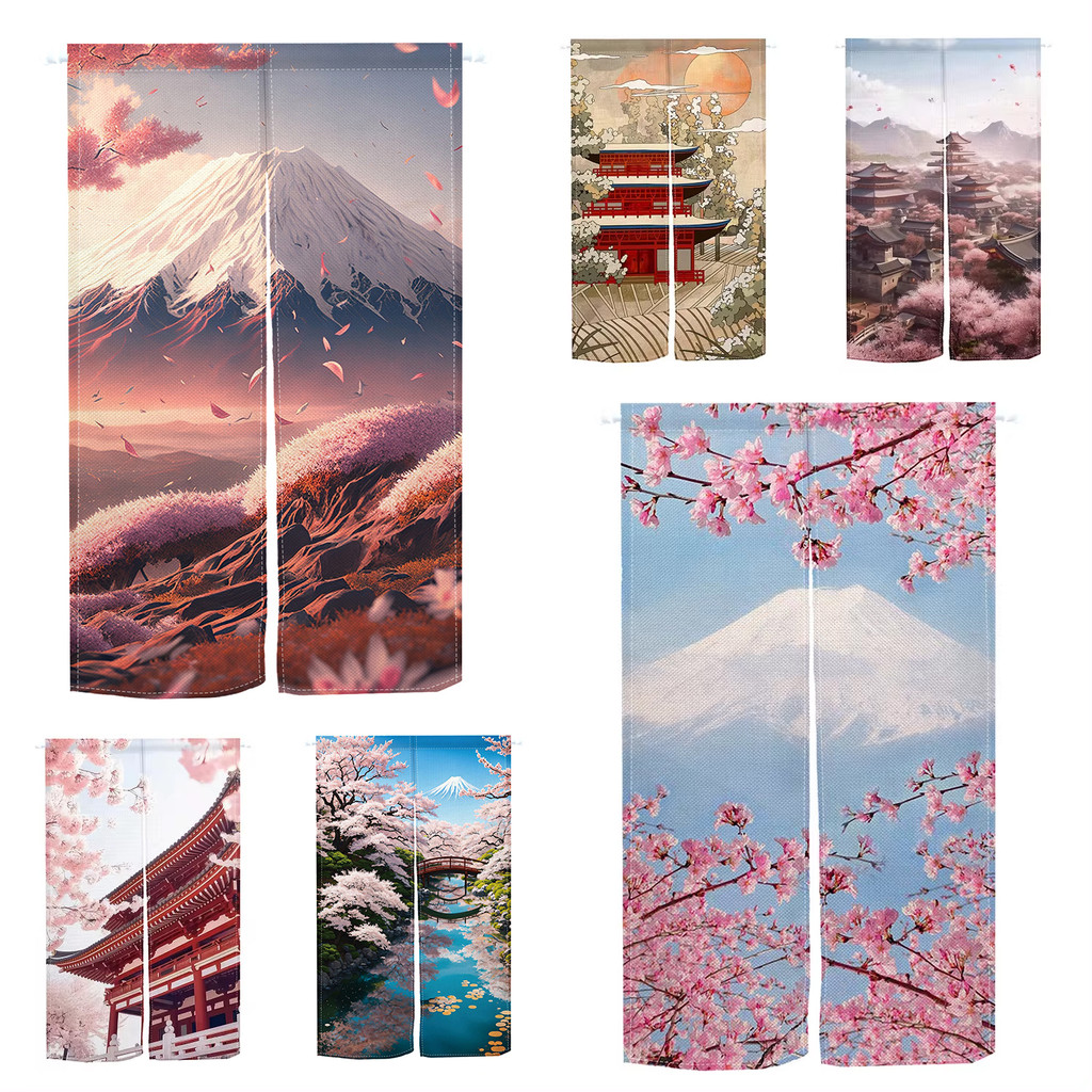 Cherry Blossom Mt. Fuji Japanese Scenery Door Curtain Noren Bedroom ...