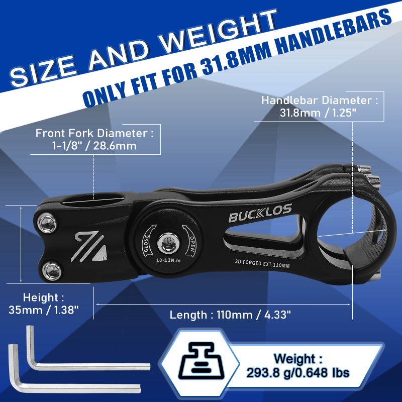 BUCKLOS Bicycle Stem Adjustable Riser Stem Aluminum Alloy 3D Forging ...