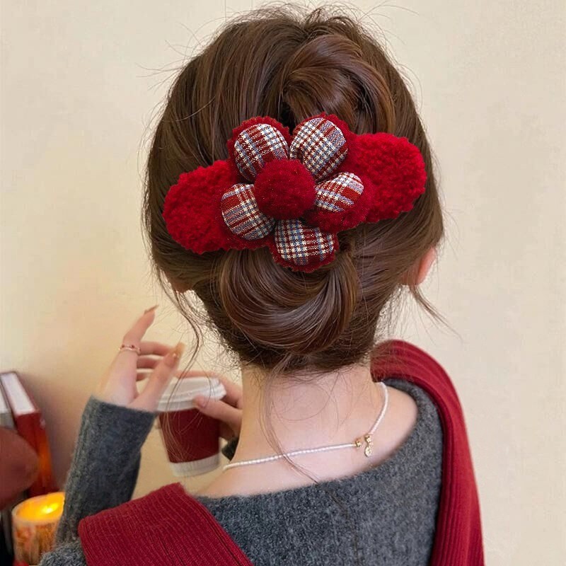 Red Rose Flower Hair Clip for Women New Year Autumn Winter High-End ...