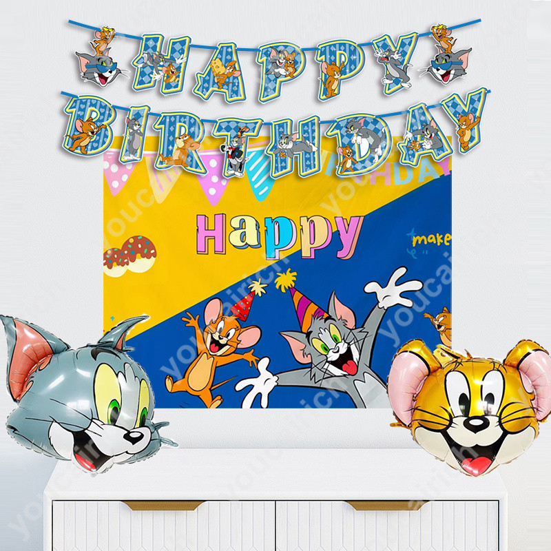 Tom and Jerry Theme Party Supplies Happy Birthday Balloons Banner ...