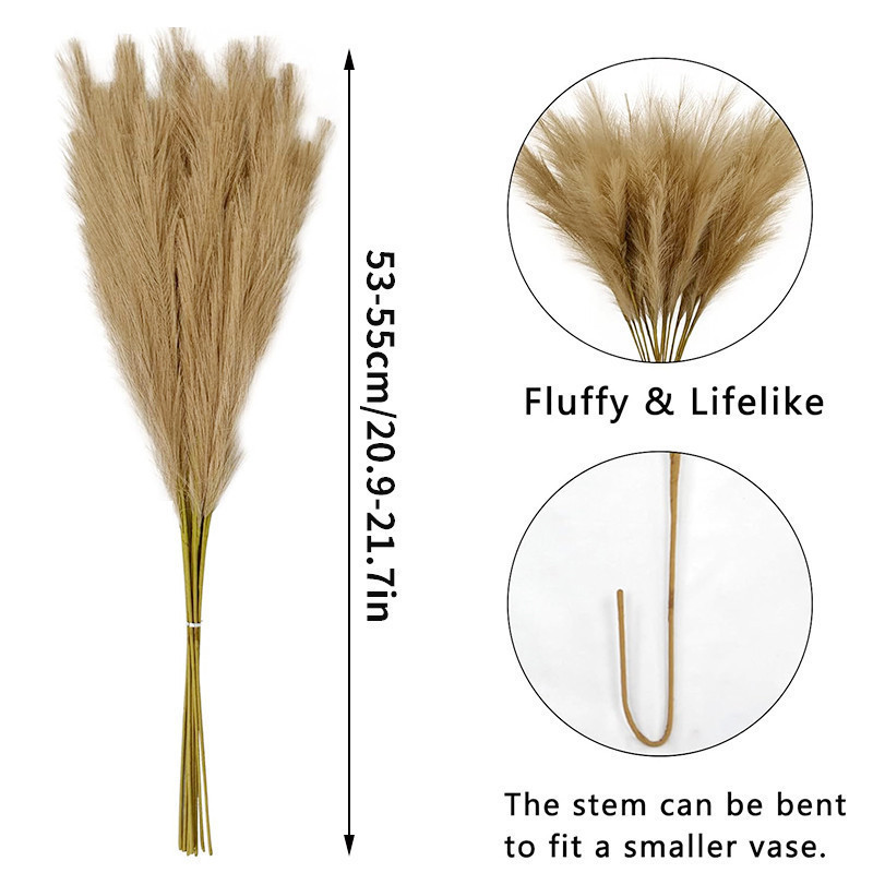 Artificial Fluffy Pampas Grass Bouquet Boho Decor Flower Fake Plant ...