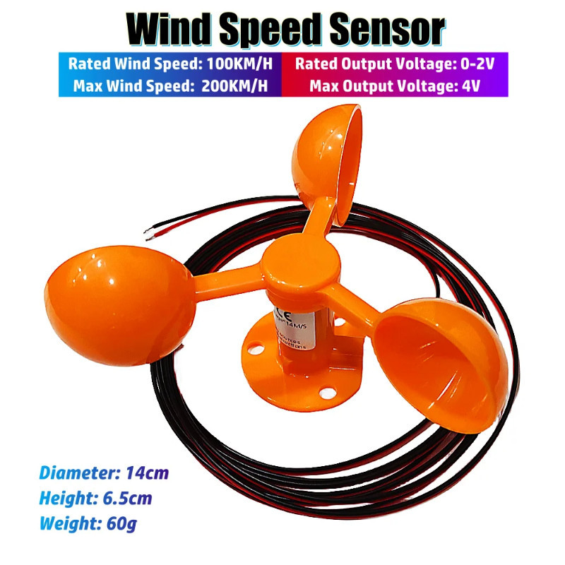 100KM/H Wind Speed Sensor Anemometer Φ14CM DIY Three Cup Type Wind ...