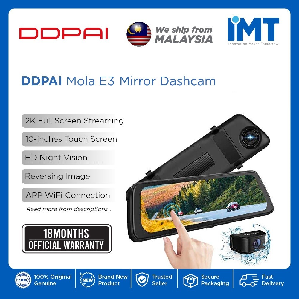 DDPAI Mola E3 Mirror Dash Cam | 10" Touch Screen | Resolution 2K | HD ...