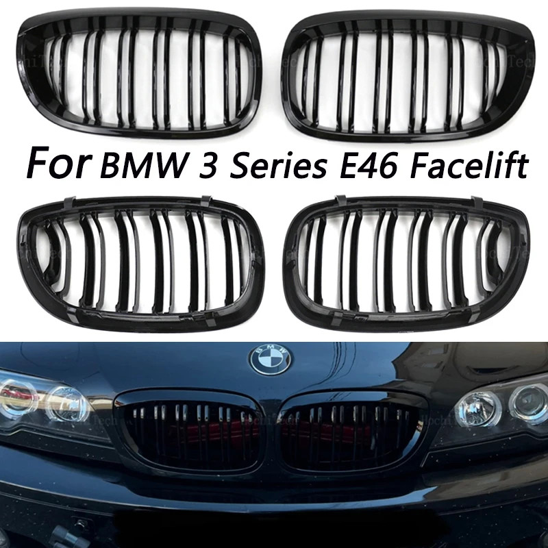 Car Kidney Grill Front Bumper 2 Slat Line Gloss Black Racing Grill for ...