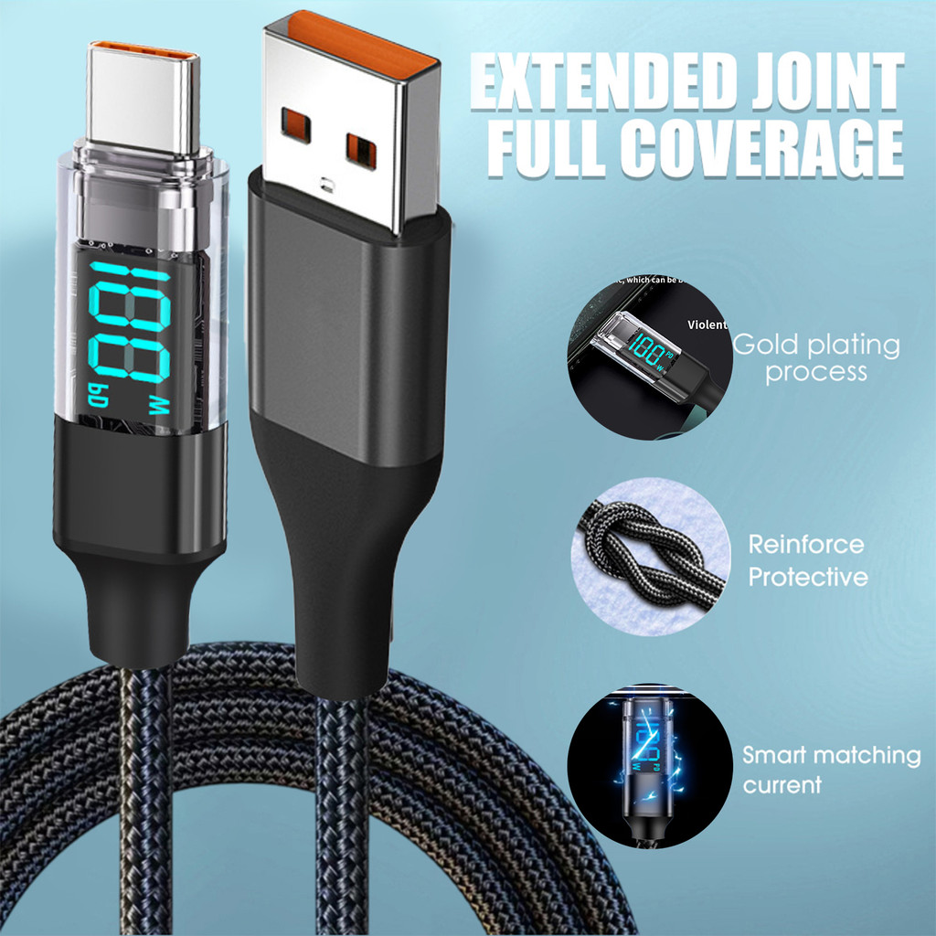 100W Quick Charging Fast Charger Wire Cord - Digital Dispaly USB-A To ...