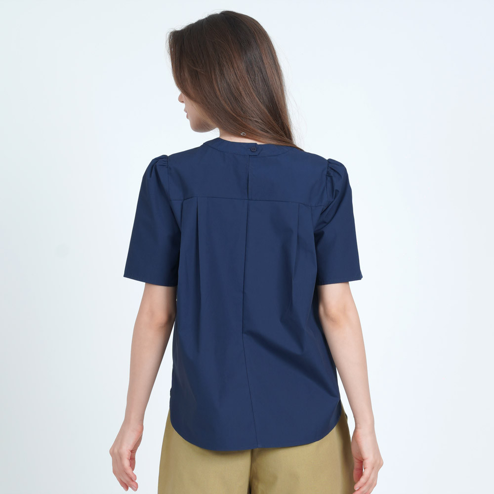 Nicole Round Neckline, Short Sleeve Blouse with Uneven Hemline (3 Color ...