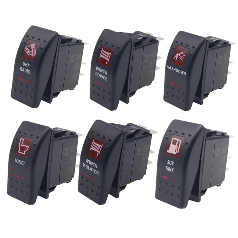 1 Pc 12V 24V Car Boat LED Button Switches Dual RED Lights 5P SPST ...