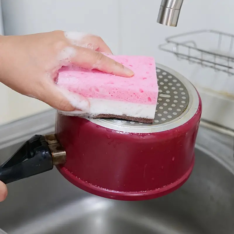 Three Layered Dishwashing Sponge Strong Heavy Duty Scouring Pad Dual ...