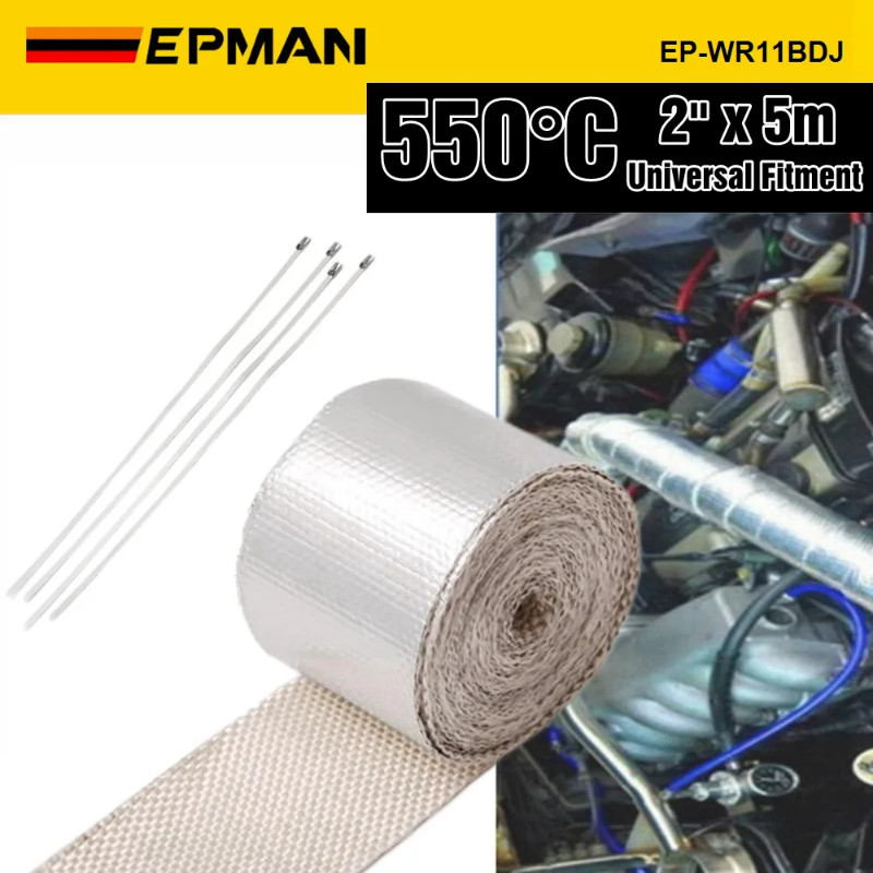 EPMAN 5M x 2" Fiber Glass Heat Reflective Insulation Tape Heat Sound ...