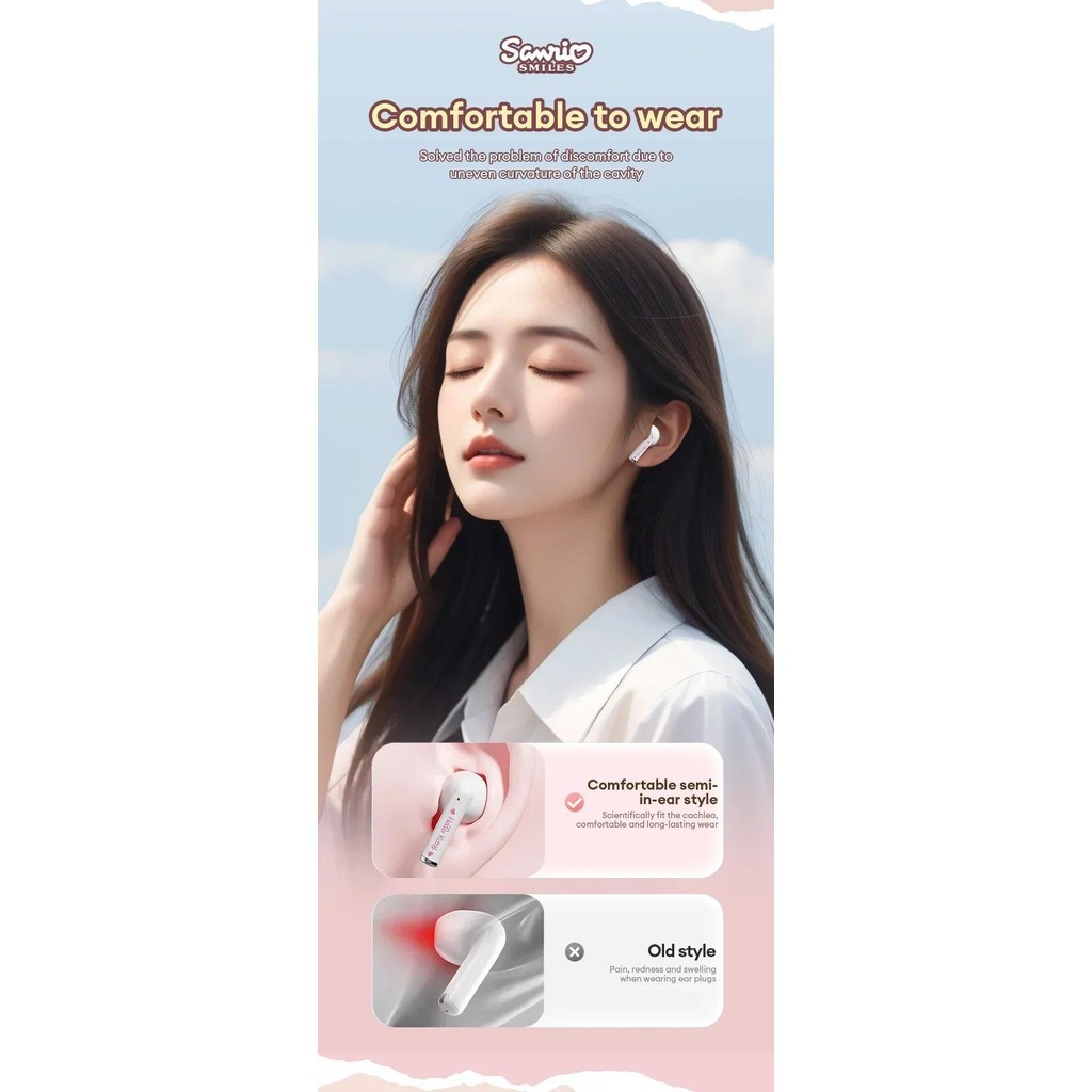 Sanrio Earbuds BL19 Kuromi Bluetooth 5.4 Headphones Cute Hello Kitty TWS Wireless Headsets ...