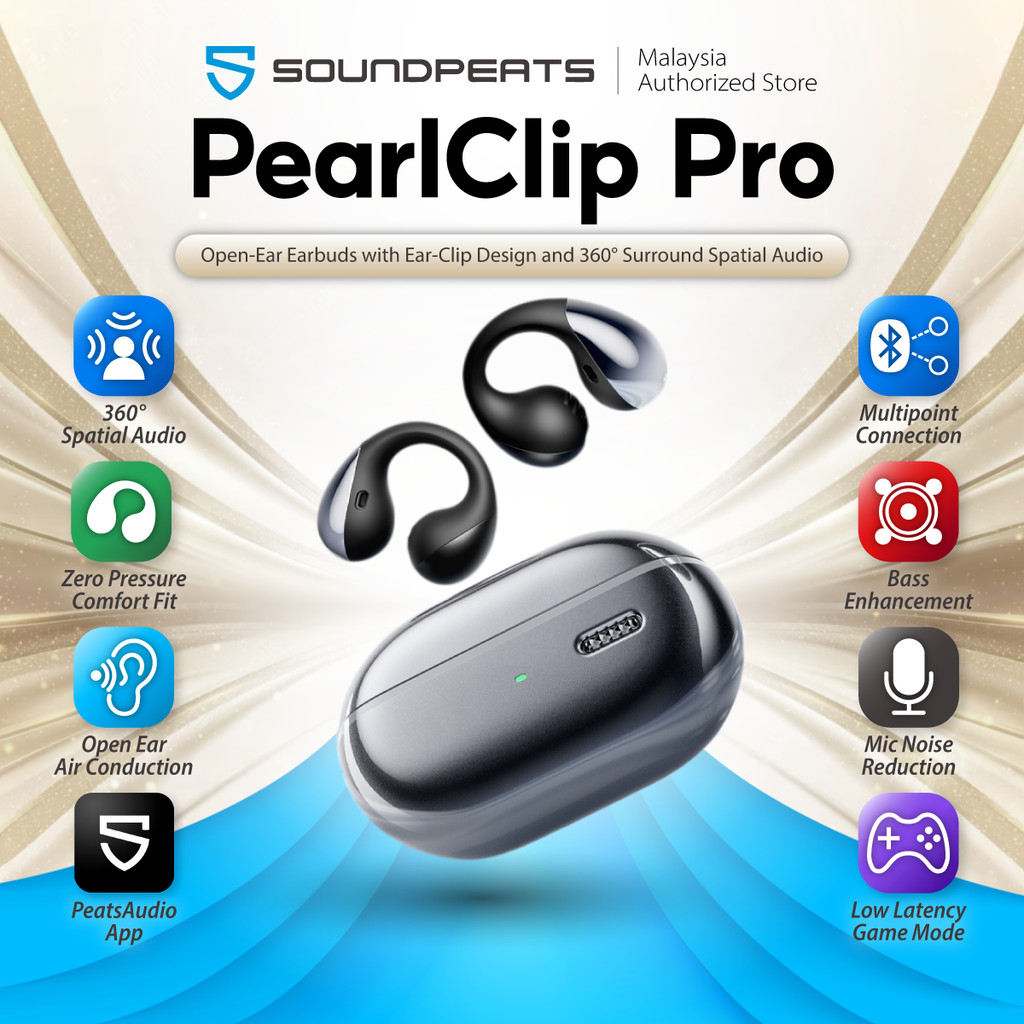 SoundPEATS PearlClip Pro Earphones Open Ear Air Conduction CC Ear Clip ...