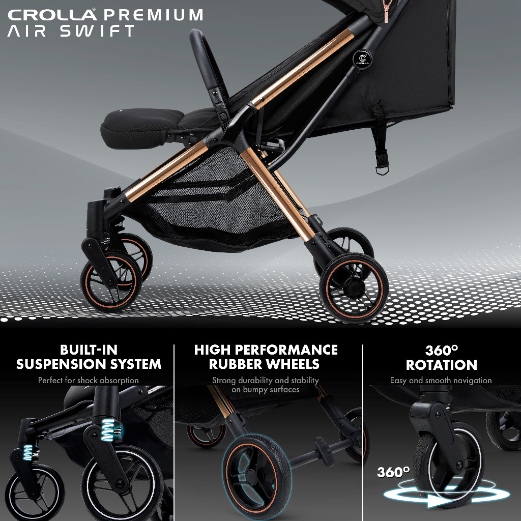 Crolla Premium Air Swift Auto Fold Stroller | Cabin Size | Lightweight ...