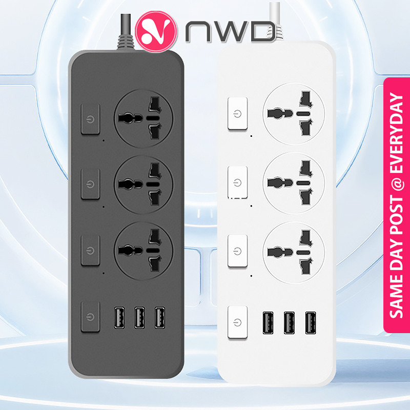 𝗘𝗡𝗘𝗥𝗚𝗬 𝗕𝗥𝗜𝗗𝗚𝗘 》 Universal 3 Power Socket USB Ports Plug Extension Cords ...