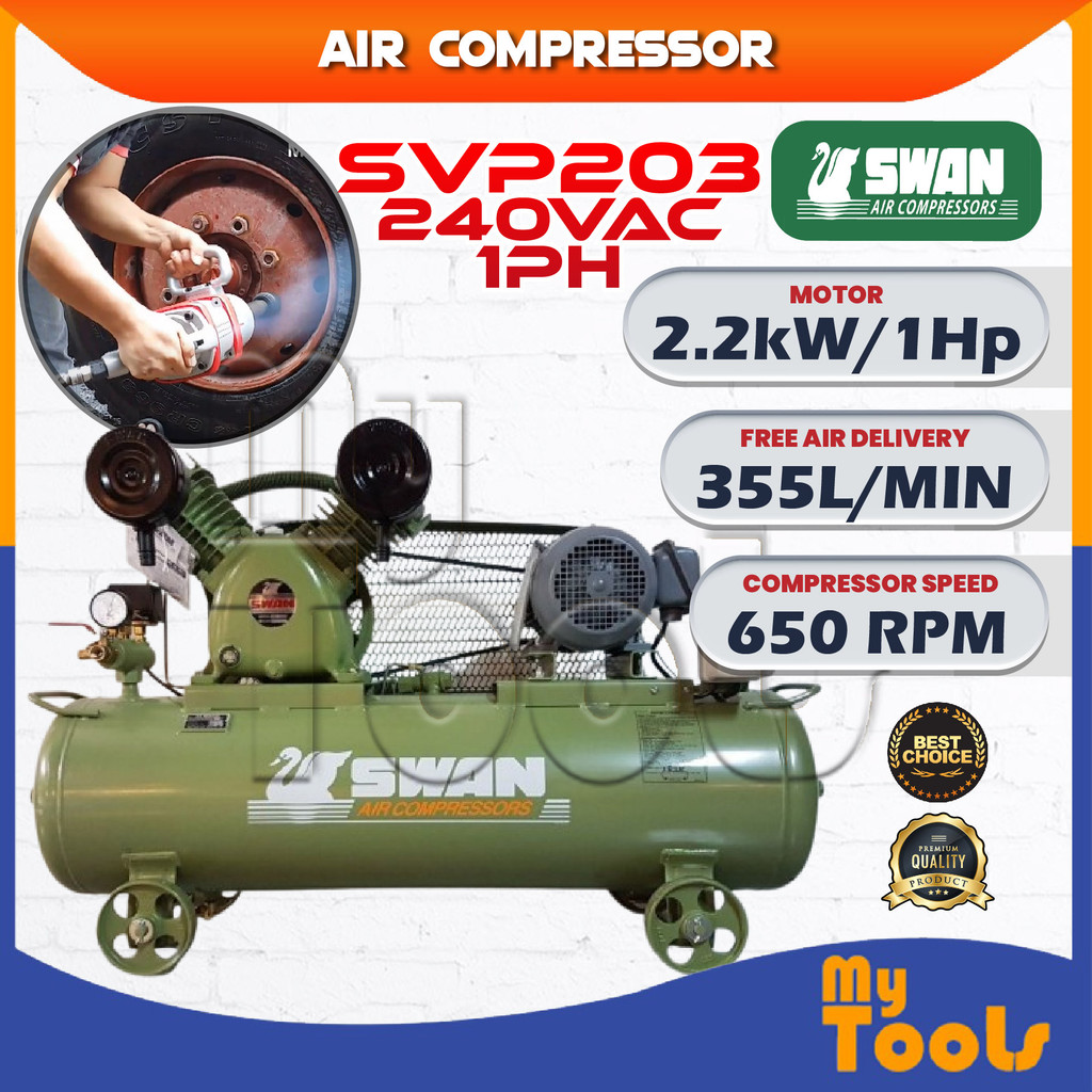 Mytools SWAN SVP203 1HP 106Liter 8Bar Air Compressor (Made In Taiwan ...