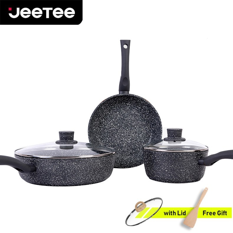 in stock JEETEE Marble Stone Non Stick Cookware Combo Set - Deep Frying ...