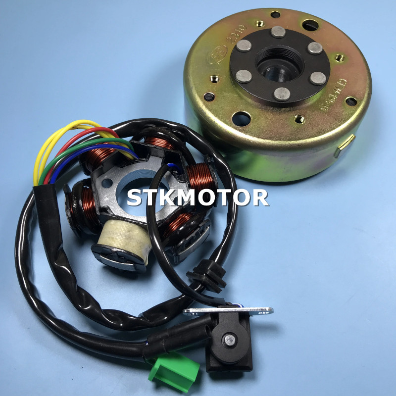 6 Coils DC Magneto Stator Coil 5 Wires With Flywheel For GY6 49CC 50CC ...