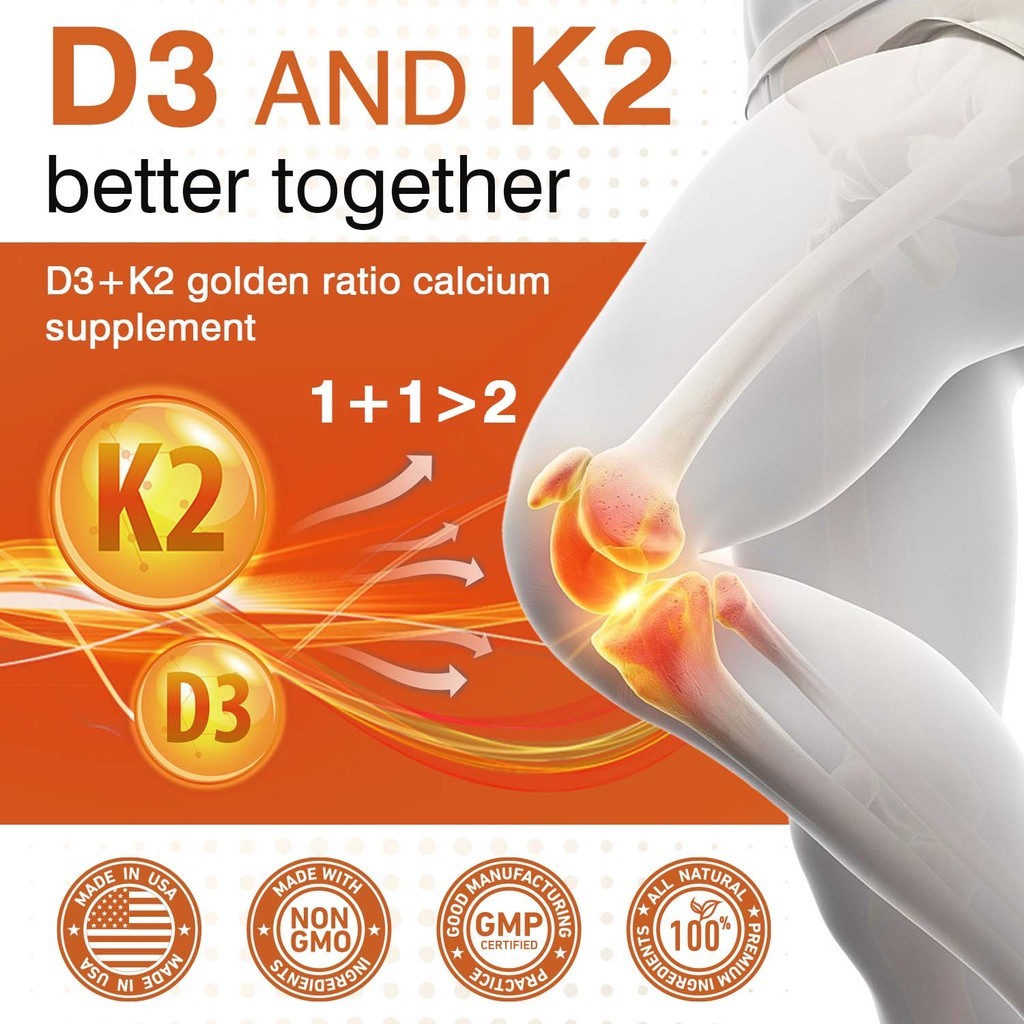 Vitamin D3 10000 Iu plus K2 200 Mcg, K2 Mk-7 plus D3 Vitamin Supplement ...