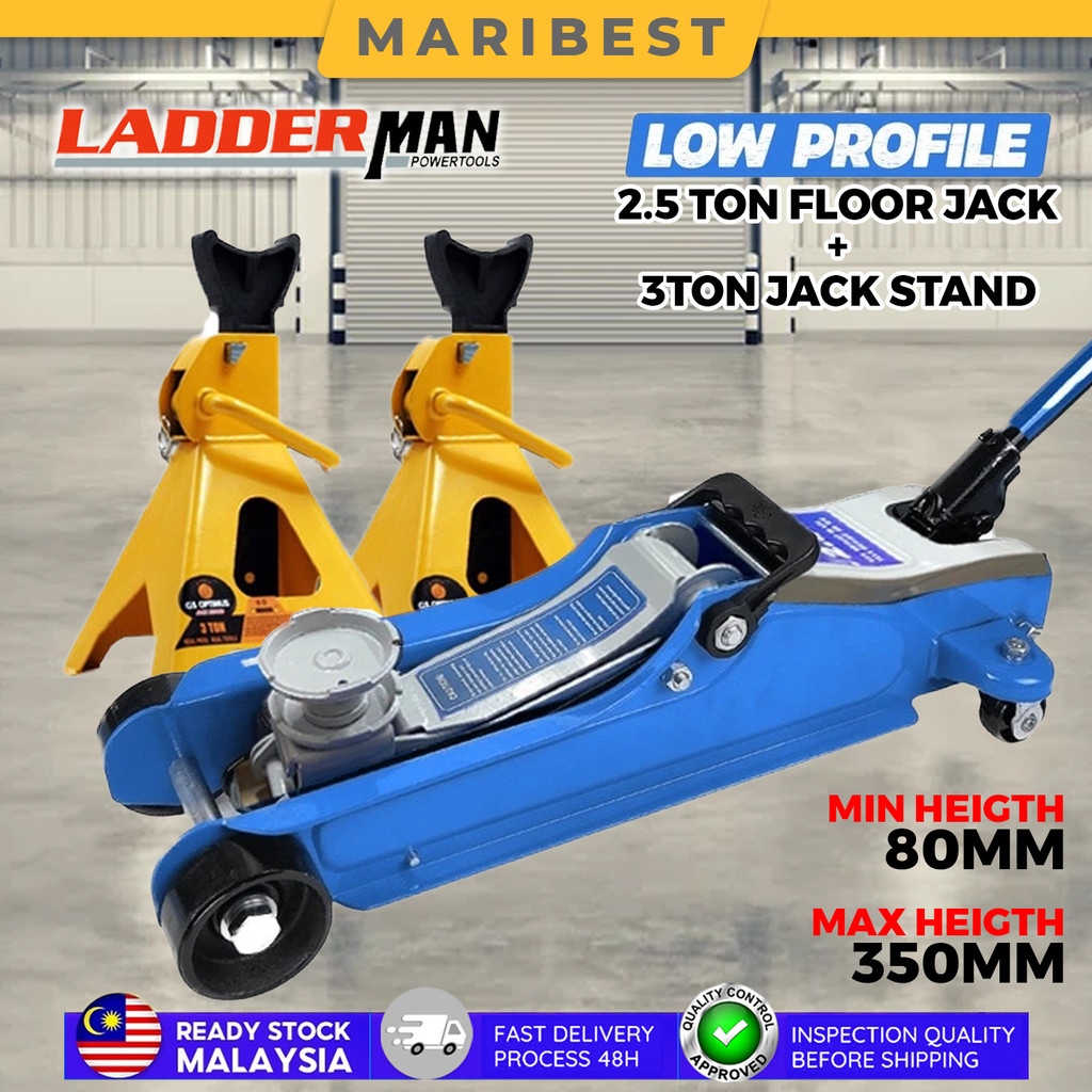 LADDERMAN 2.5 Ton Low Profile Hydraulic Floor Jack With Jack Stand Car ...