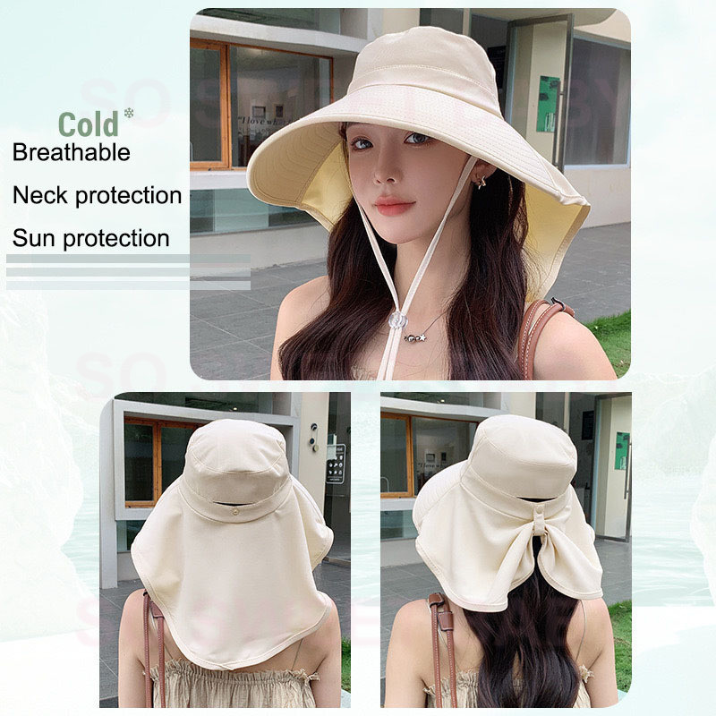 Sun Hat Woman Big Brimmed Shawl Full Face Cover UV Protection Beach ...