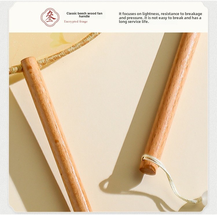 JIANJIA Vintage double-sided long handled small round fan with semi ...