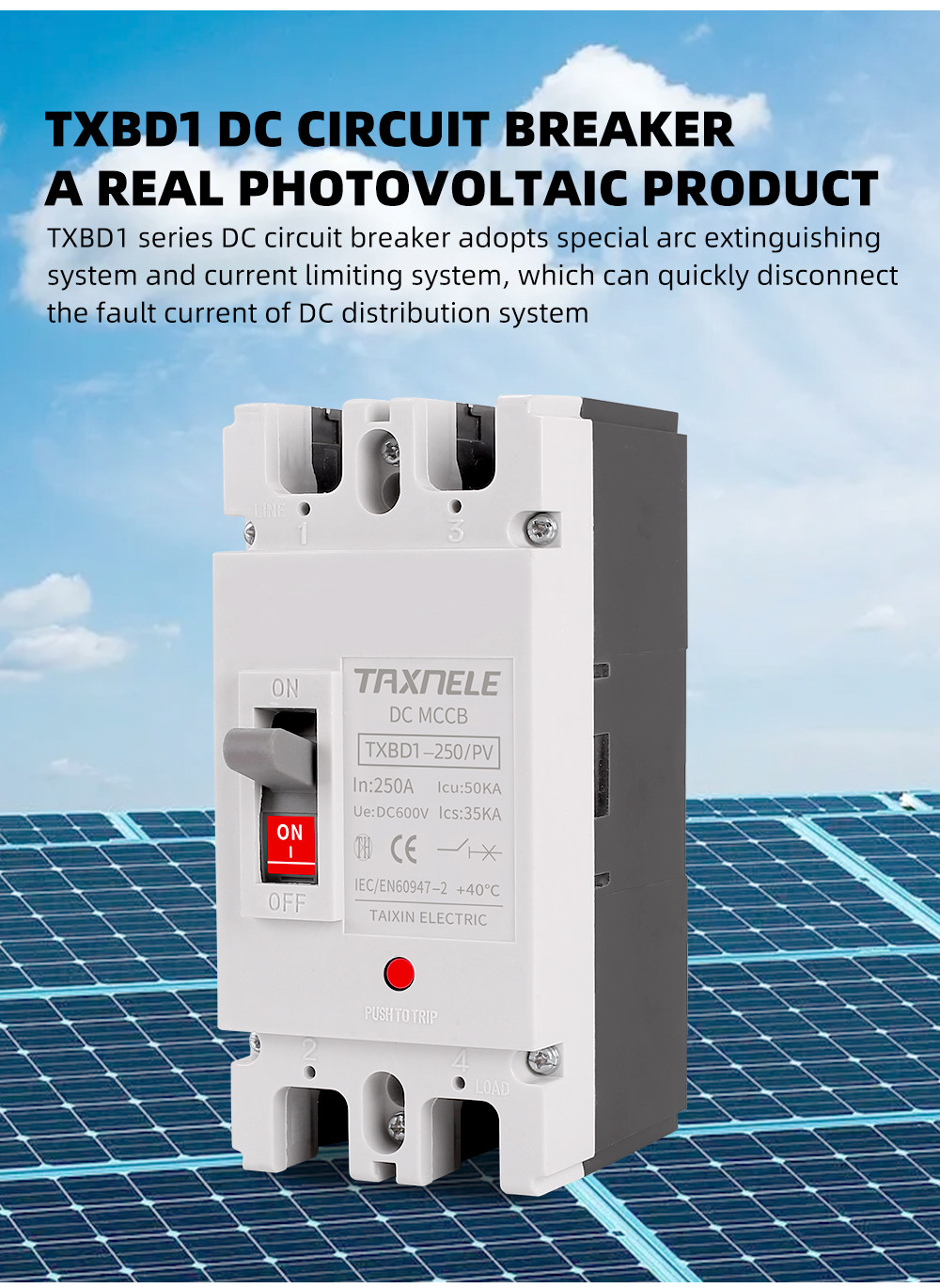 TAXNELE Solar Molded Case DC Circuit Breaker MCCB Overload Switch ...