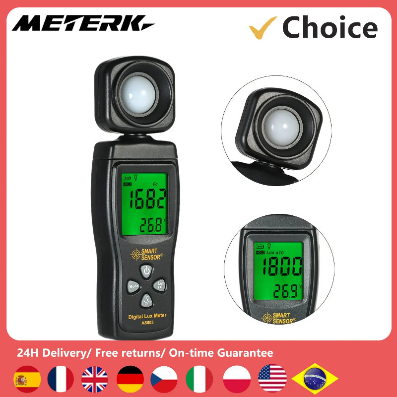 SMART SENSOR Mini Digital Lux Meter LCD Display Handheld Illuminometer ...
