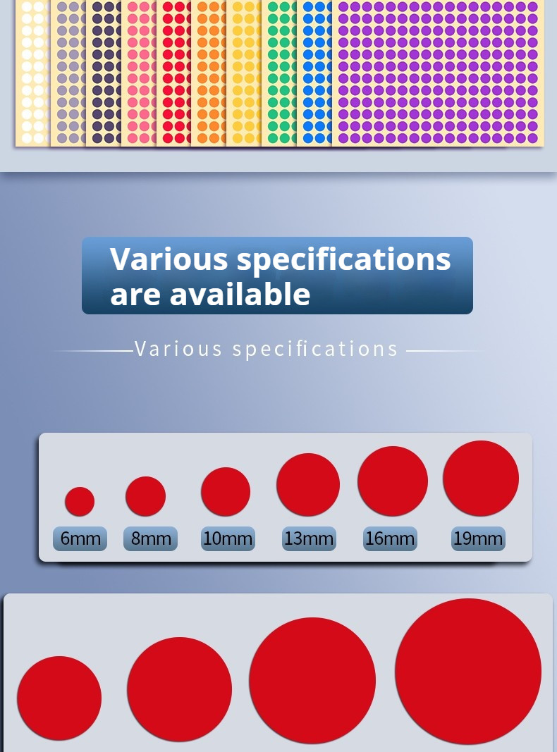 6mm-100mm Self Adhesive Dot Label Stickers 10 Sheets Multi Color and ...