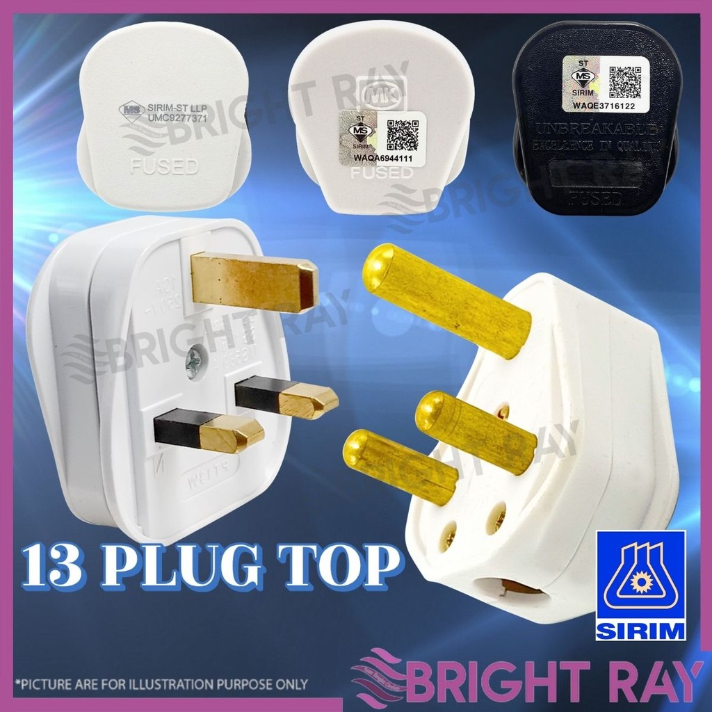 SIRIM 13A 3pin Plug Top UK Plugtop Extension Plug Heavy Duty Bakelite ...