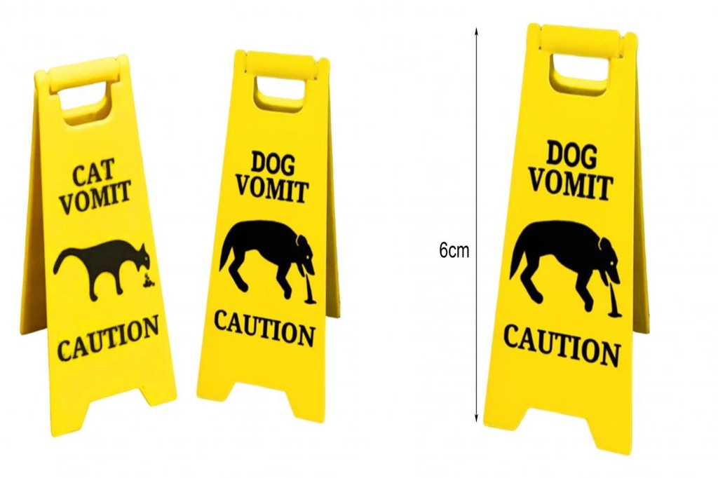 [NK] Desk Cat Vomit Sign Vomiting Warning Sign Pet Vomit Caution Sign ...