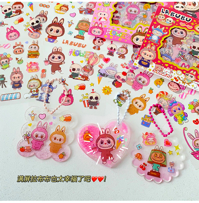 5 Ssheets/bag Cartoon Cute Elf LABUBU Series PET Sticker Pack for ...