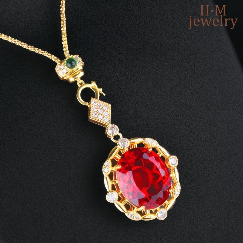Temperament Pigeon Blood Ruby Hollow Pendant 18K Gold Emerald ...