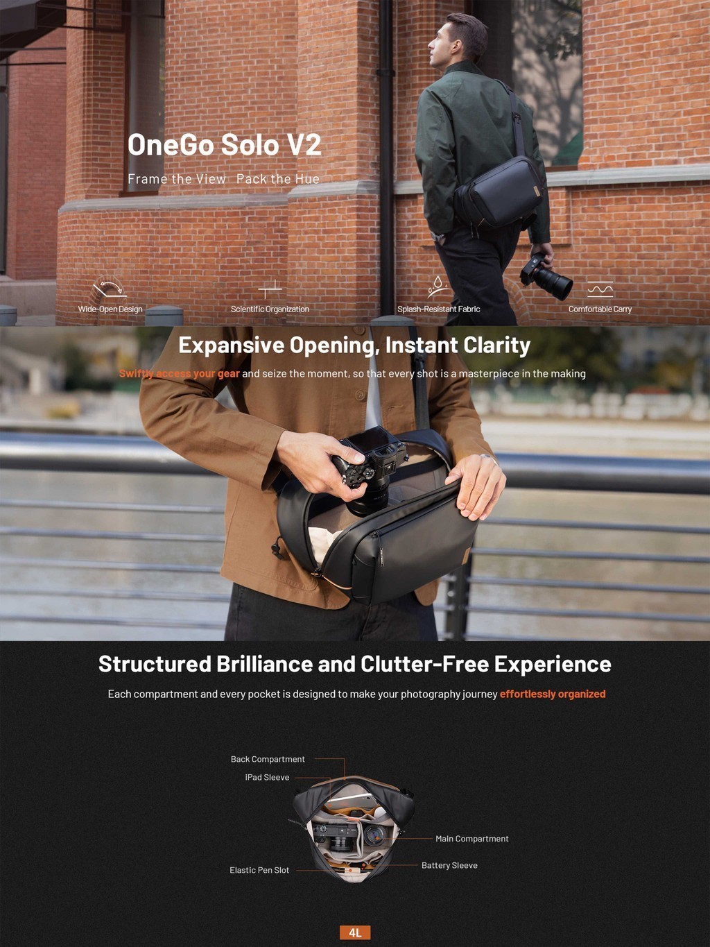 PGYTECH OneGo Solo V2 Camera Bag Mirrorless Camera Large Capacity ...