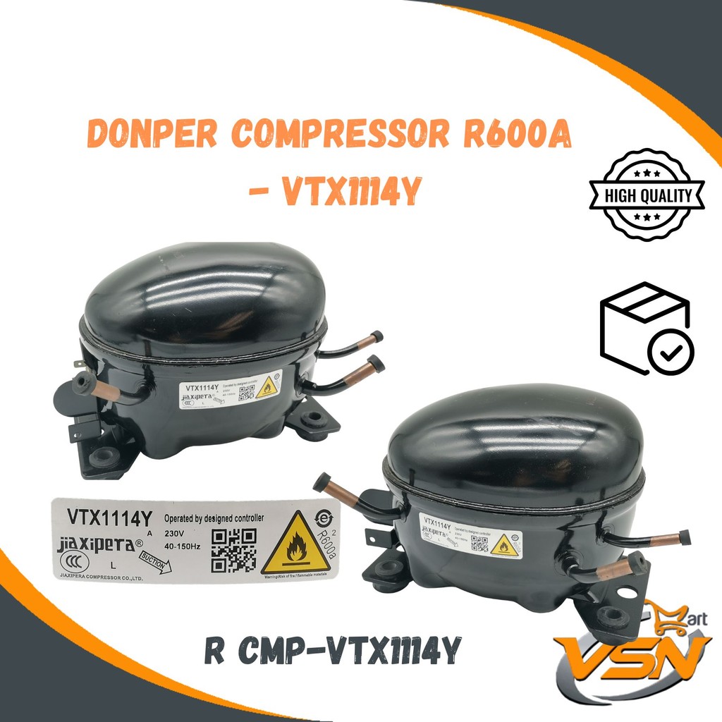 DONPER R CMP-VTX1114Y Compressor | 1/5HP | R600a | 220-240V | Original Replacement for ...