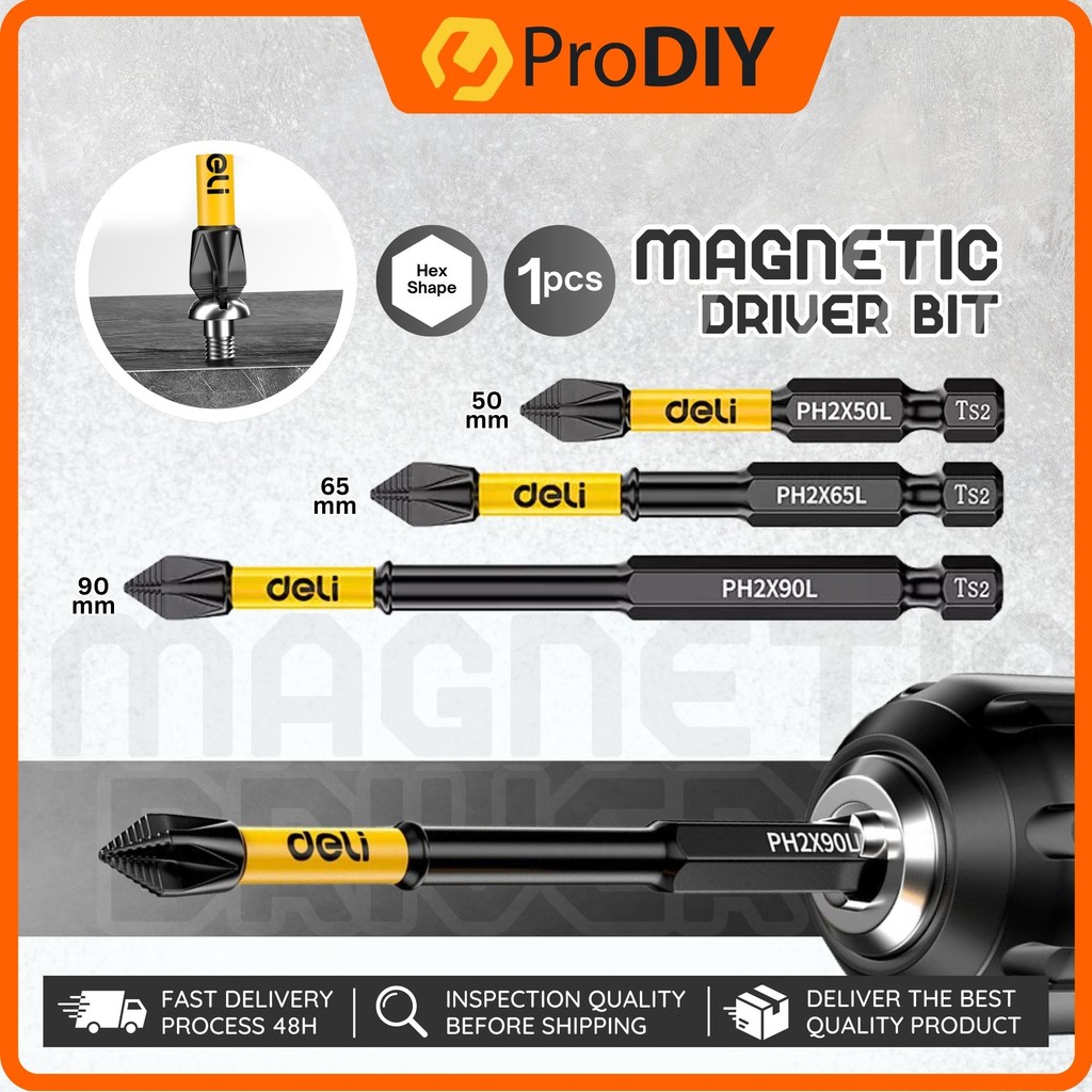 DELI 1PCS 50/65/90mm Hex Shank Magnetic Driver Bit Set Hexagon Anti ...