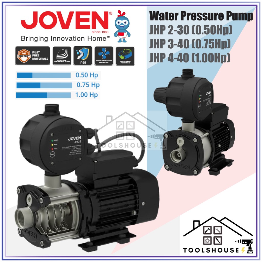 Joven JHP 2-30 (0.5 HP) /JHP 3-40 (0.75 HP) /JHP 4-40 (1.0 HP) Automatic Domestic Water Pressure ...