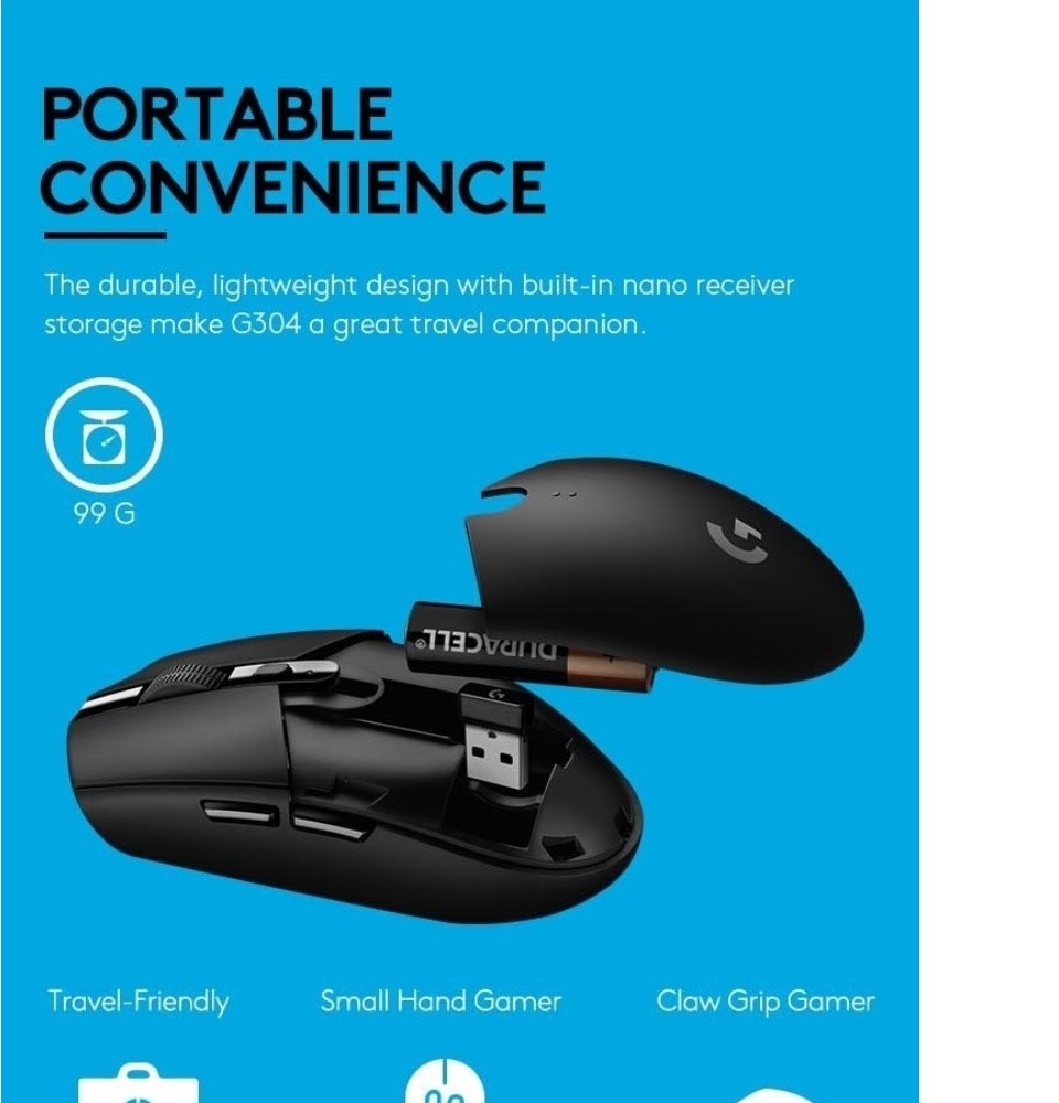 Logi G304 LIGHTSPEED Wireless Gaming Mouse, Hero 12K Sensor, 12,000 DPI ...