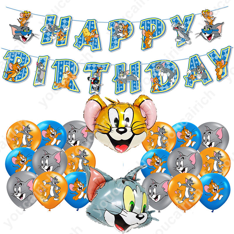 Tom and Jerry Theme Party Supplies Happy Birthday Balloons Banner ...