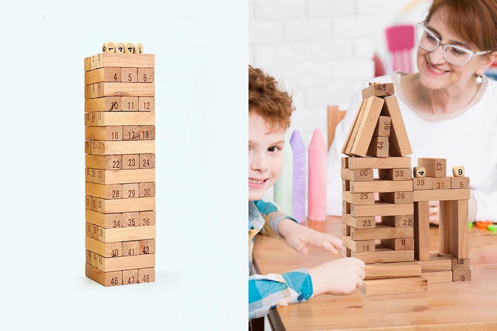 Travel Block Stacking Game Tumbling Tower Game with Dice Wooden Block ...