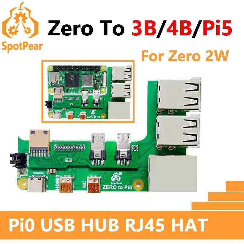 Raspberry Pi Zero 2w to 3B / 4B interface adapter Zero Pi0 USB HUB RJ45 HAT Zero-to-Pi3 / Pi4 ...