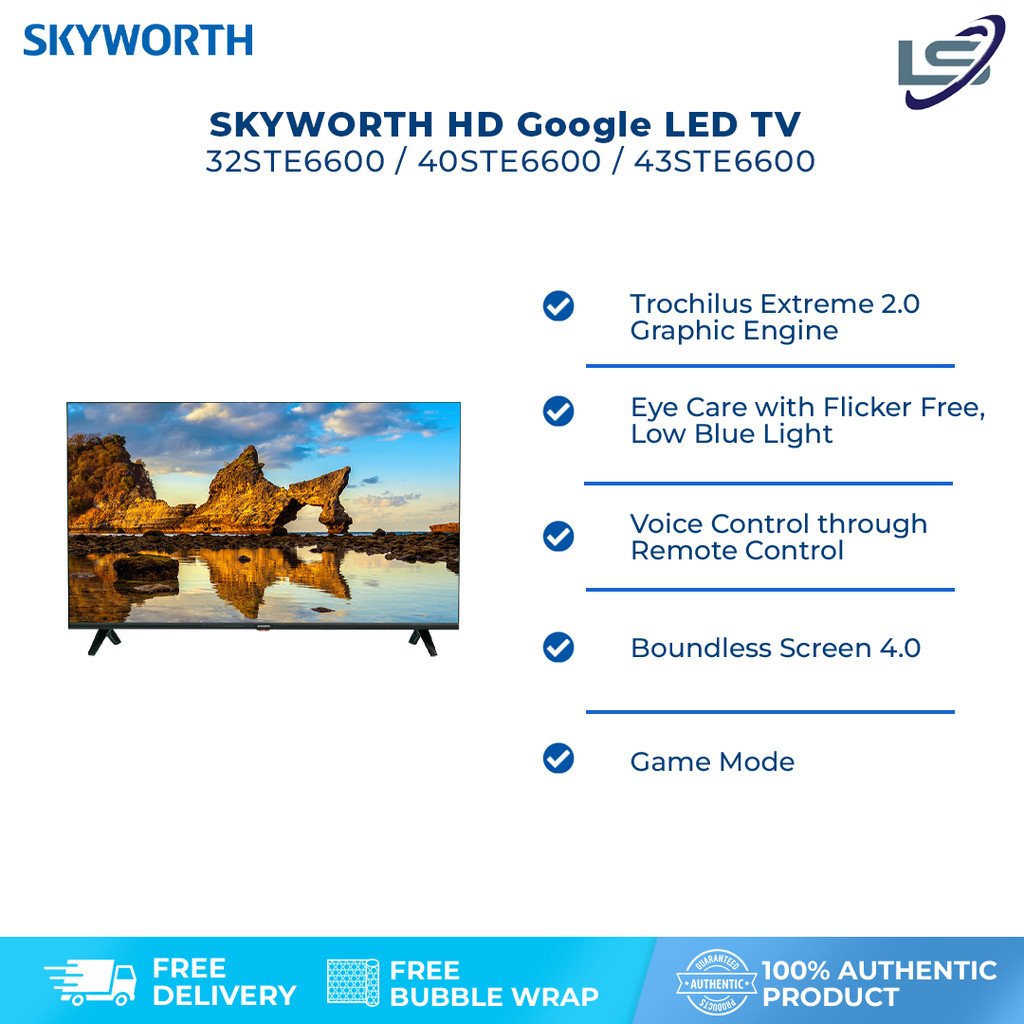 SKYWORTH 32"/40"/43" FHD Google LED TV STE6600 | Digital DVB-T2 TV | Chromecast | Google ...