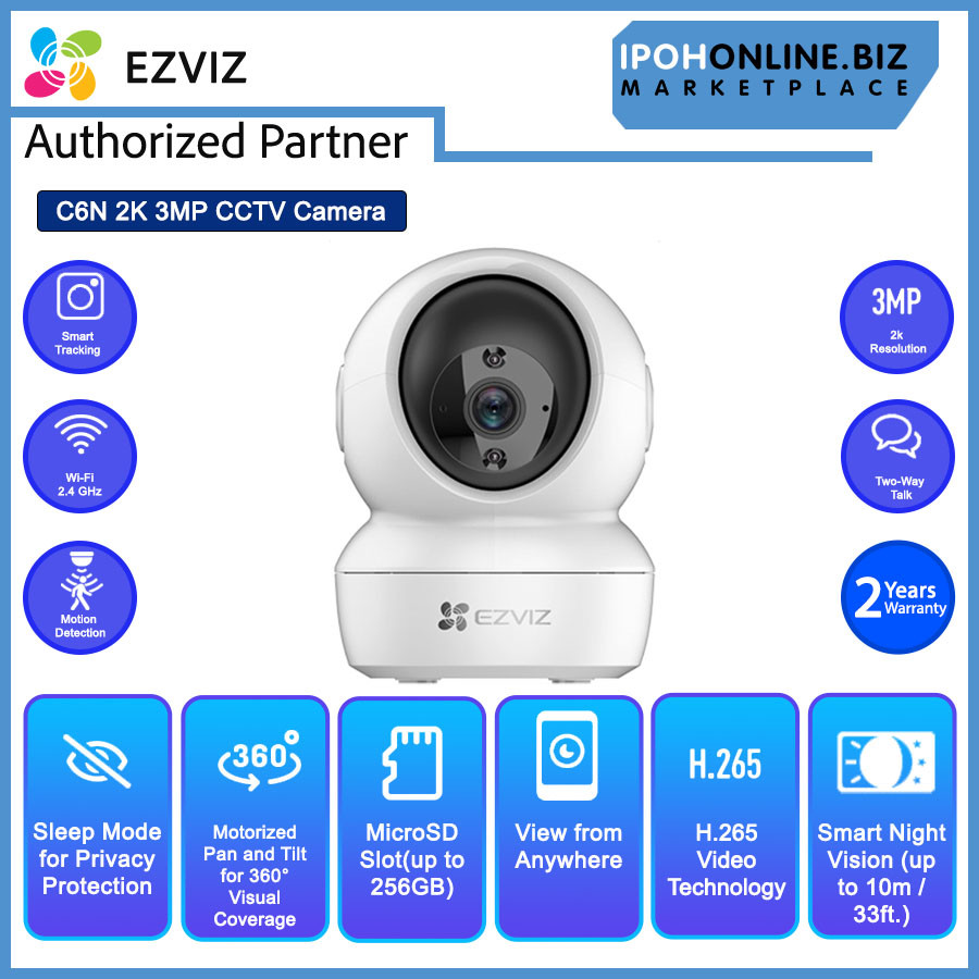 EZVIZ C6N 2K 3MP H.265 Smart Wi-Fi Pan & Tilt CCTV Camera CS-C6N-D0 ...