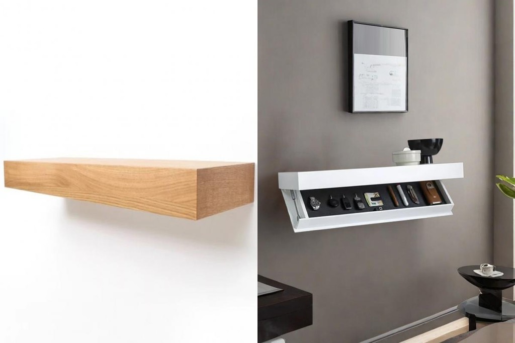 zhidaowe Modern Wall Shelf Secret Compartment Wall Shelf Modern Wall-mounted Storage Shelf with ...