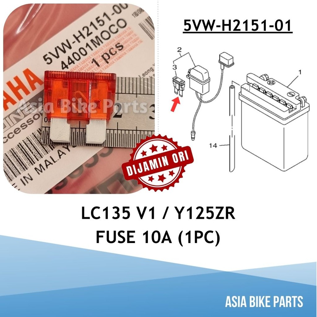Yamaha Original LC135 V1 / Y125ZR Fuse 10A - 5VW-H2151-00 | Shopee Malaysia