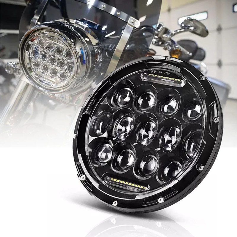 Black/Chrome 7" Inch H4 LED Moto Headlight For Harley Softail Slim Fat ...