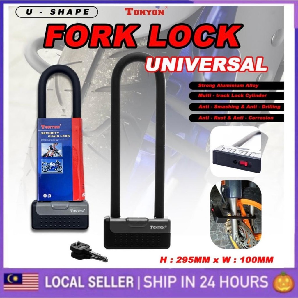 TONYON Fork Lock Heavy Duty Security Chain Lock Motorcycle Motosikal ...