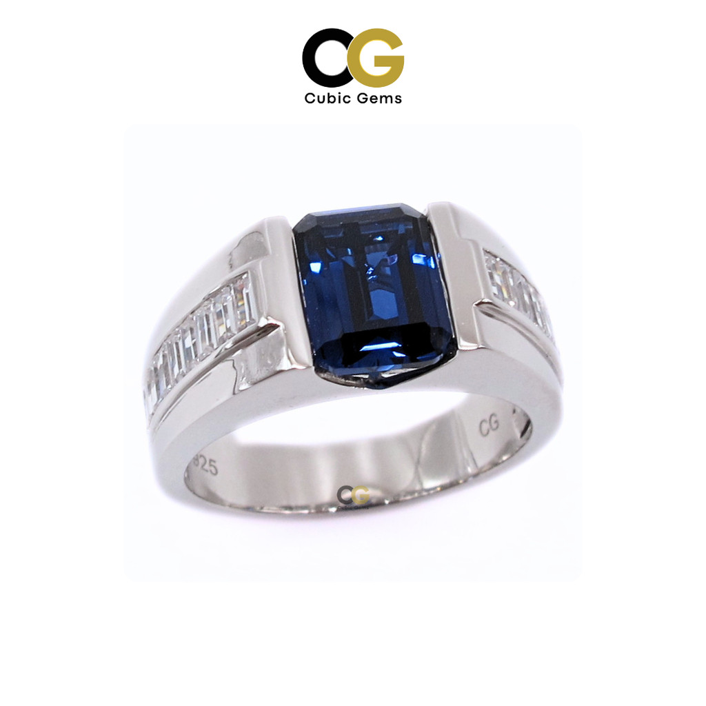 CG Premium Lab Corundum Blue Sapphire Channel Setting with Baguette ...