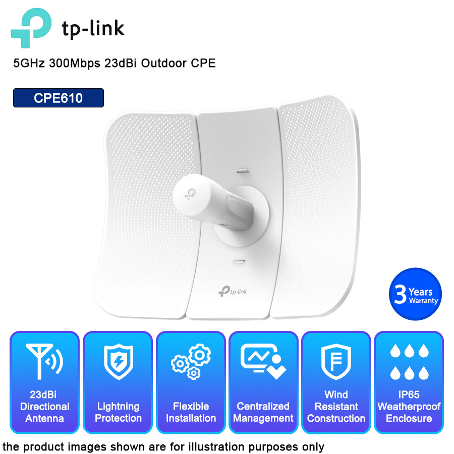 TP-LINK 5GHz 300Mbps 23dBi Outdoor CPE TL-CPE610 with High Oriented ...