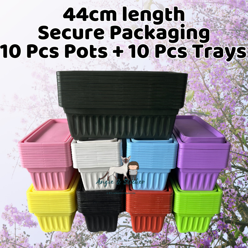 【StockMsia】44cm Rectangular Resin Flower Pot with Base / POT BUNGA ...