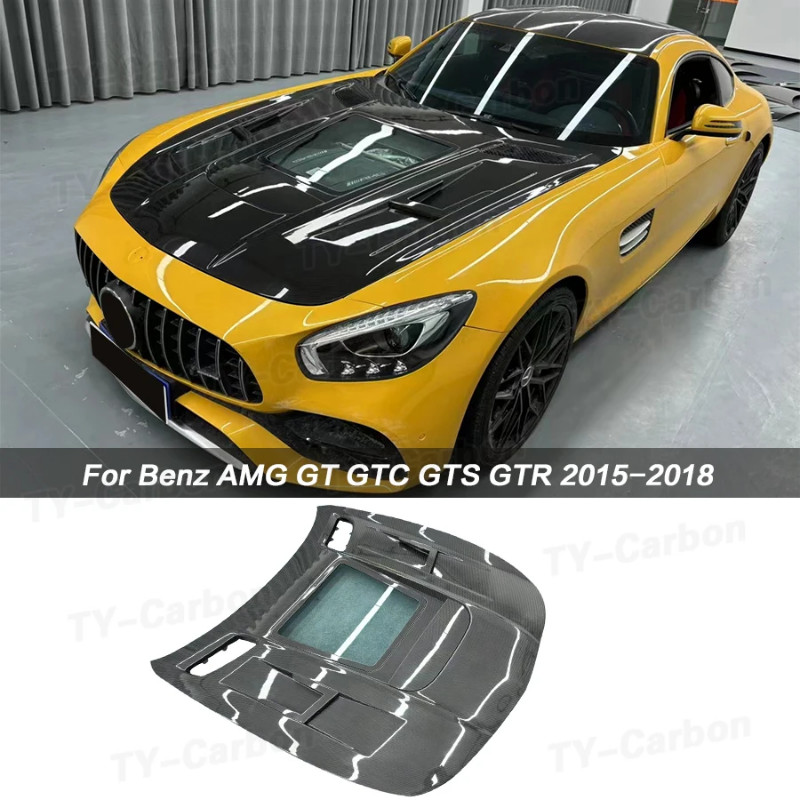 For Mercedes-Benz AMG GT GTS GTC GTR Real Carbon Fiber Front Bumper Bonnet Engine Clear glass ...